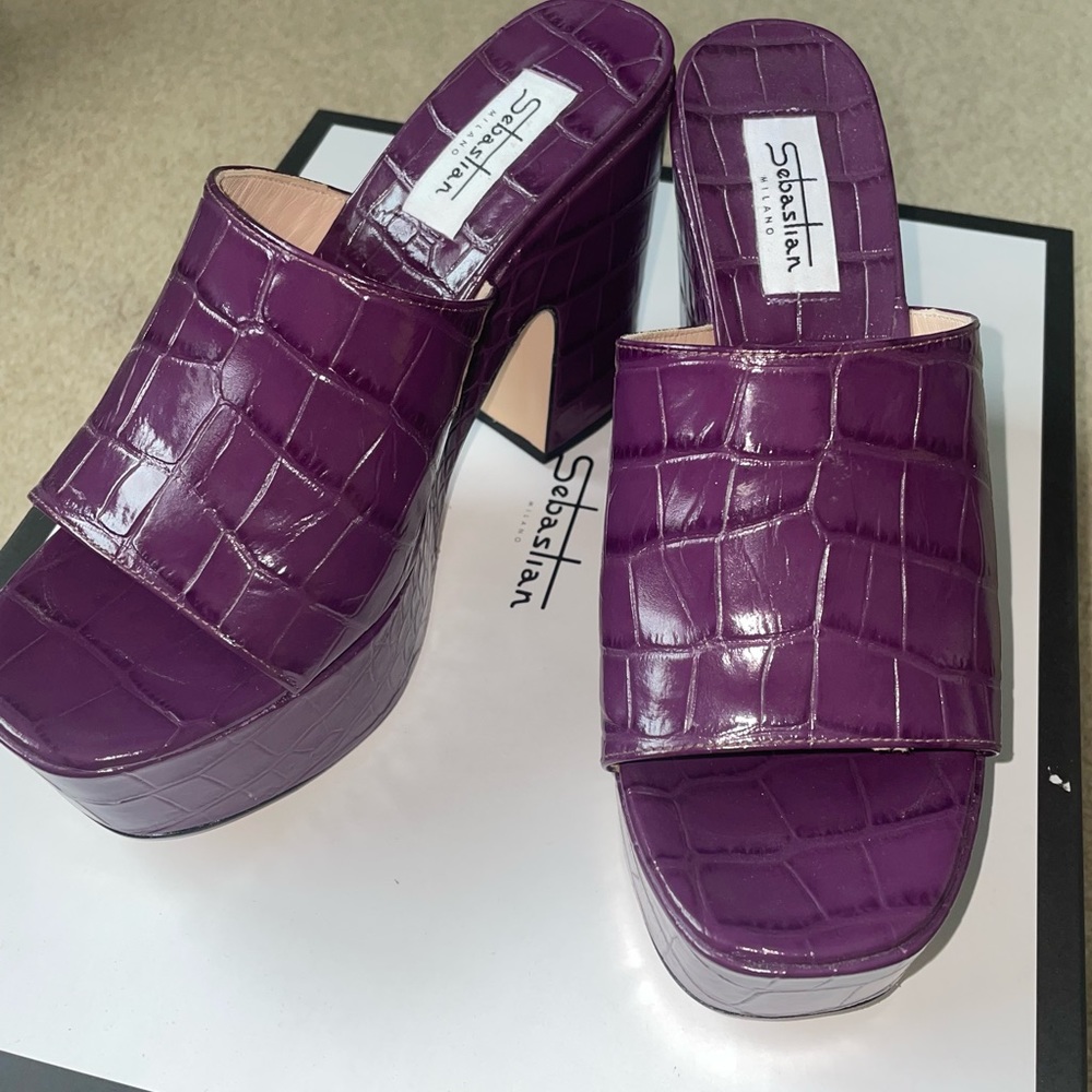 Purple Platform Crocodile Print Shoe - Gem